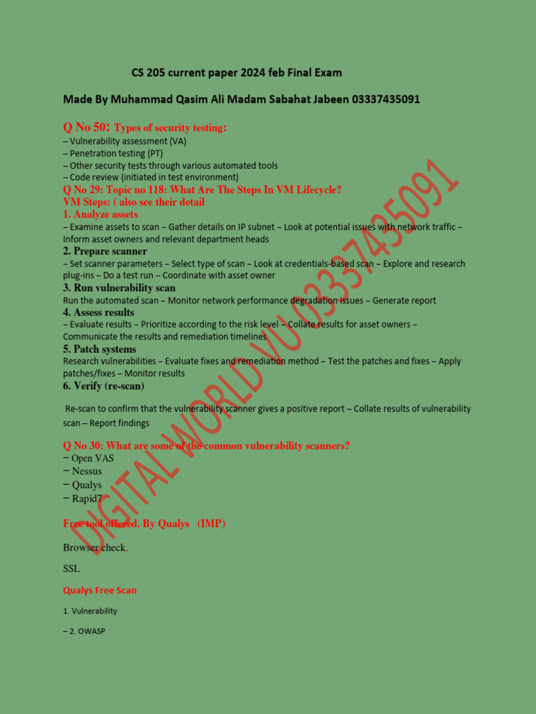 CS 205 M.Qasim Current Updated Paper Feb 2024 | PDF | Vulnerability ...
