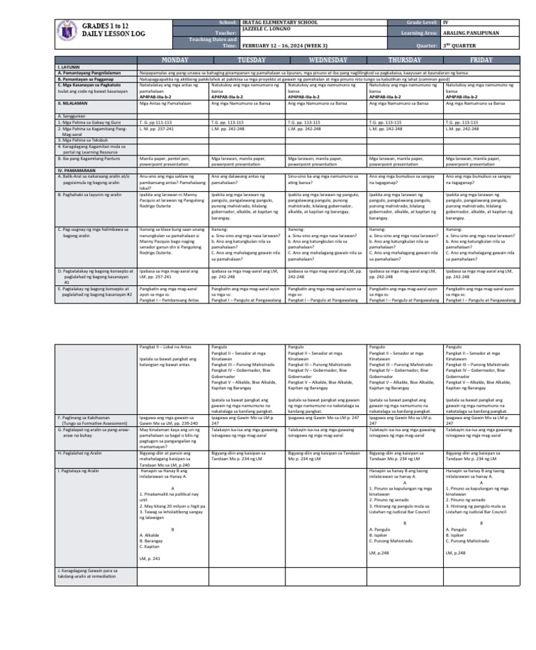 DLL Araling Panlipunan 4 q3 w3 | PDF