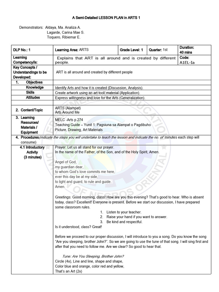 Arts 1 - DLP 1 | PDF | Learning | Behavior Modification