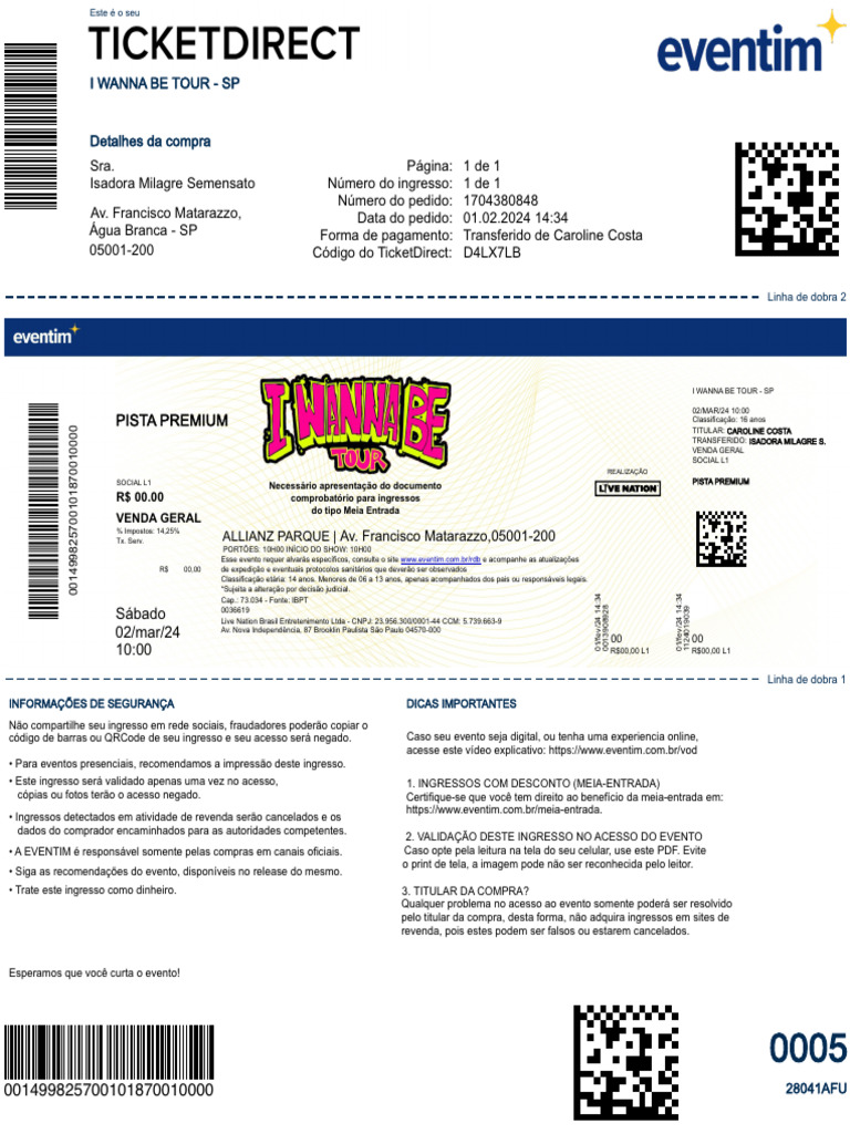 E-Ticket Eventim - I Wanna Be Tour | PDF | Informática