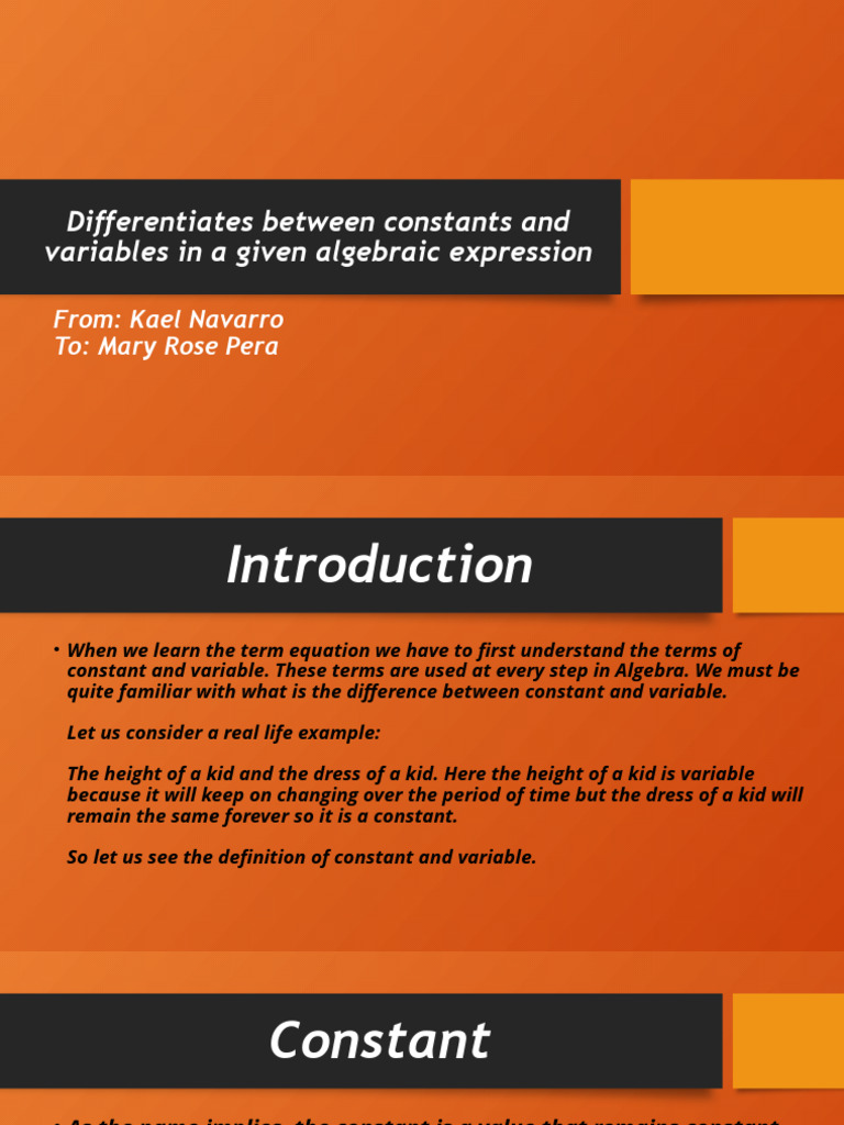 Differentiates Between Constants and Variables in A Given Algebraic ...