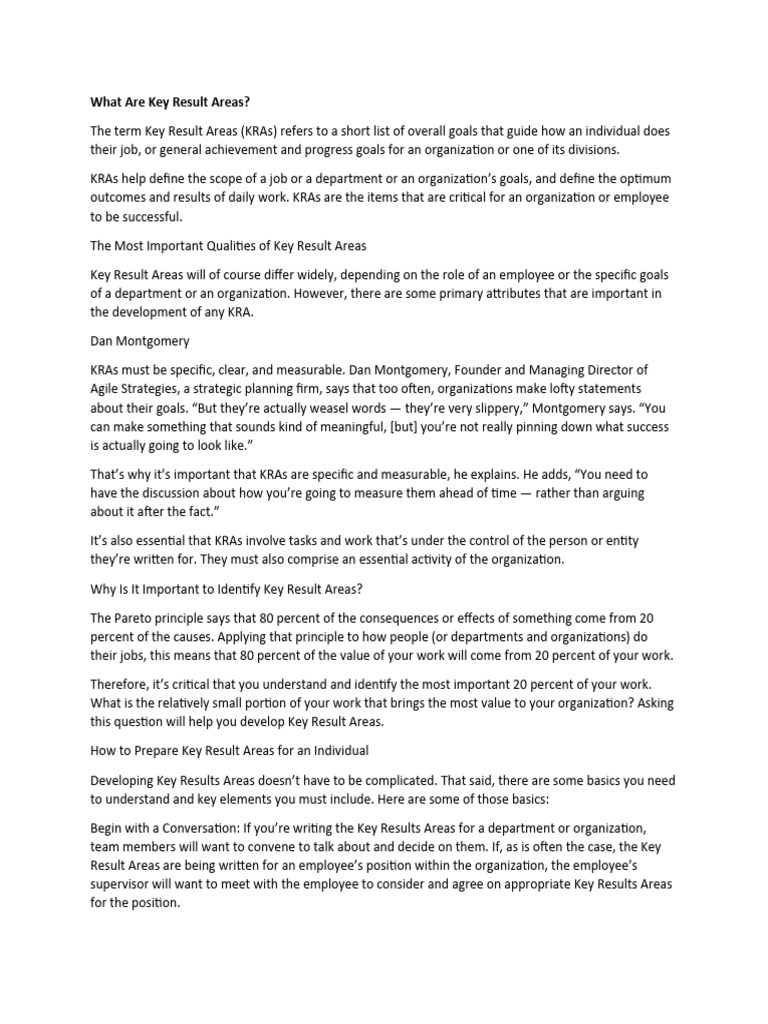 Key Result Areas Lecture Notes | PDF | Strategic Planning | Cognition