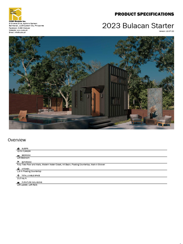 Product Specifications CUBO 2023 Bulacan Starter 10.07.22 | PDF | Door ...
