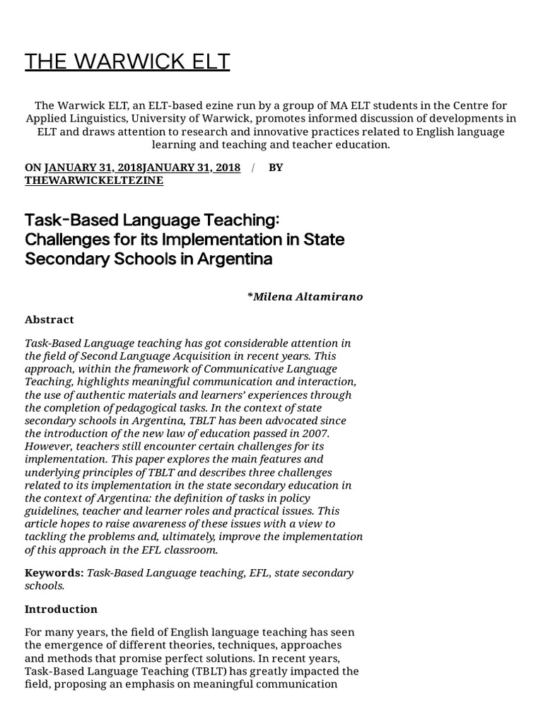 The Warwick Elt | PDF | English As A Second Or Foreign Language | Language Education