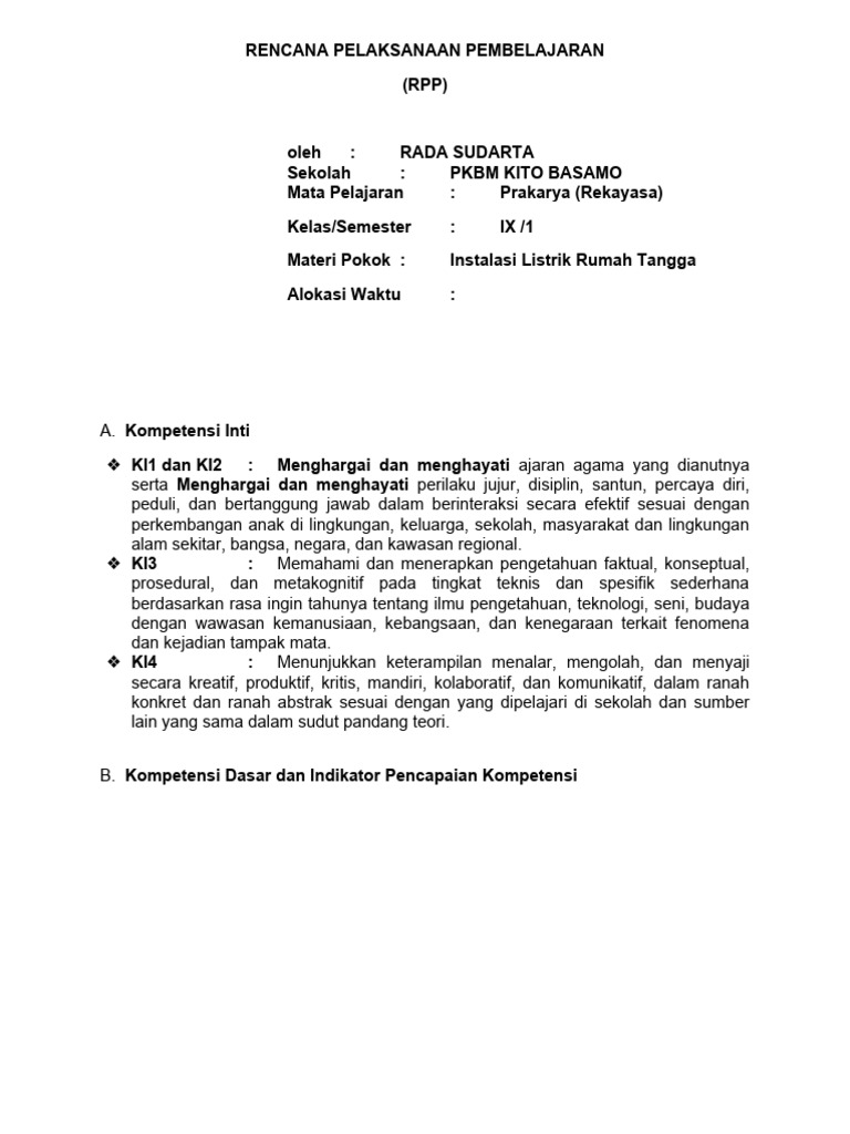 RPP 2. Prinsip Kelistrikan Dan Sistem Instalasi Listrik | PDF