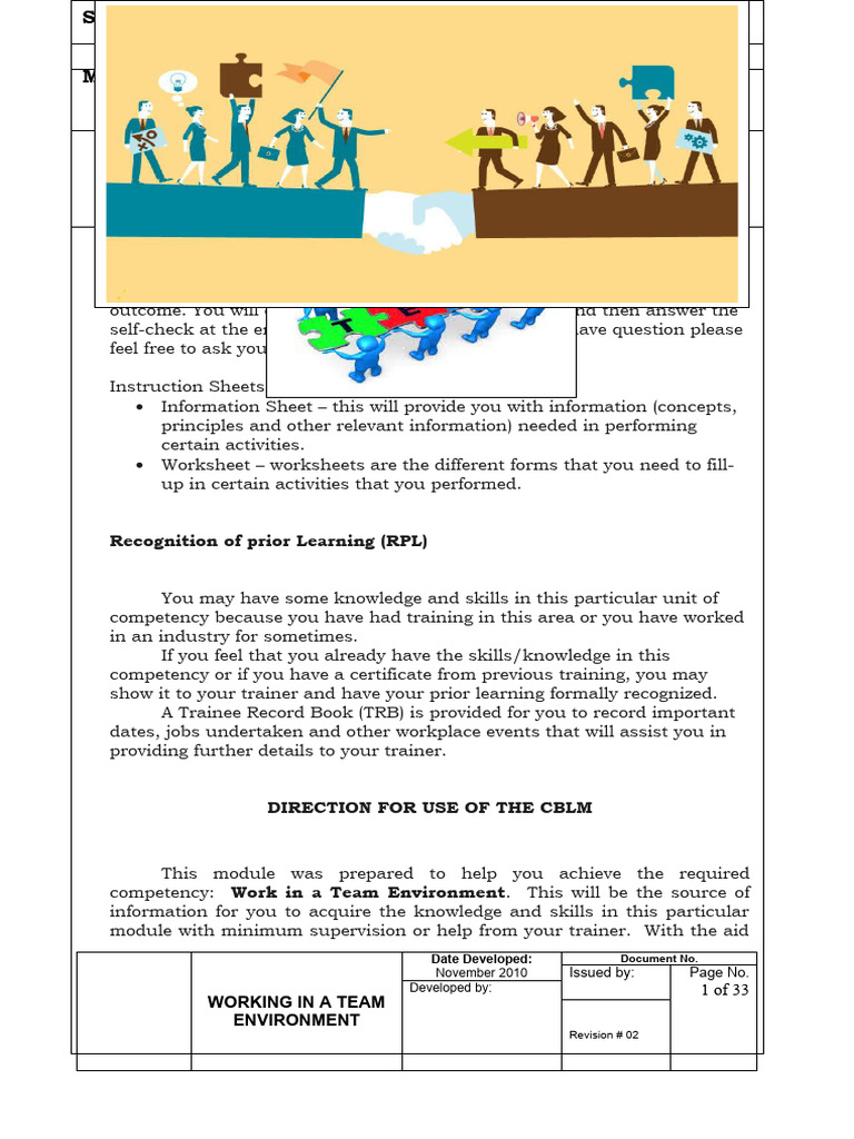 CBLM Work in A Team Environment | PDF | Leadership | Cognition