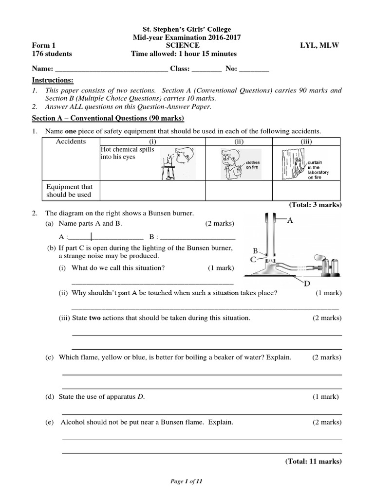 16-17 F.1 Science Mid Year Exam | PDF | Water | Solubility