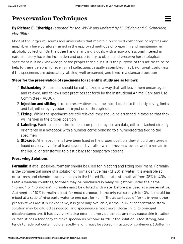 Reptile Preservation Techniques Guide | PDF | Formaldehyde | Snake