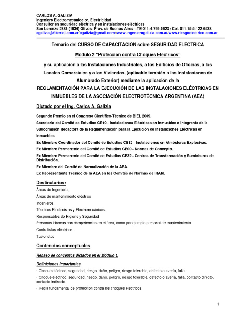 Microsoft Word - Temario CURSO SEGURIDAD ELÉCTRICA Modulo 2 Proteccion Contra Choques Eléctricos ...