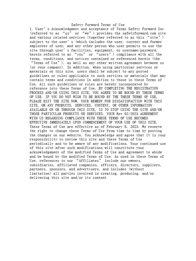 Safety Forward Terms of Use | PDF | Computers