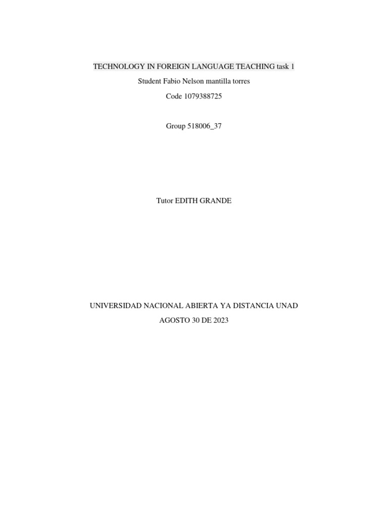 TECHNOLOGY IN FOREIGN LANGUAGE TEACHING Task 1 | PDF | Internet Access ...