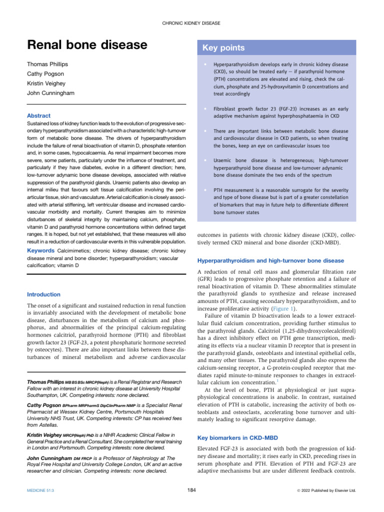 Renal Bone Disease | Download Free PDF | Chronic Kidney Disease | Vitamin D