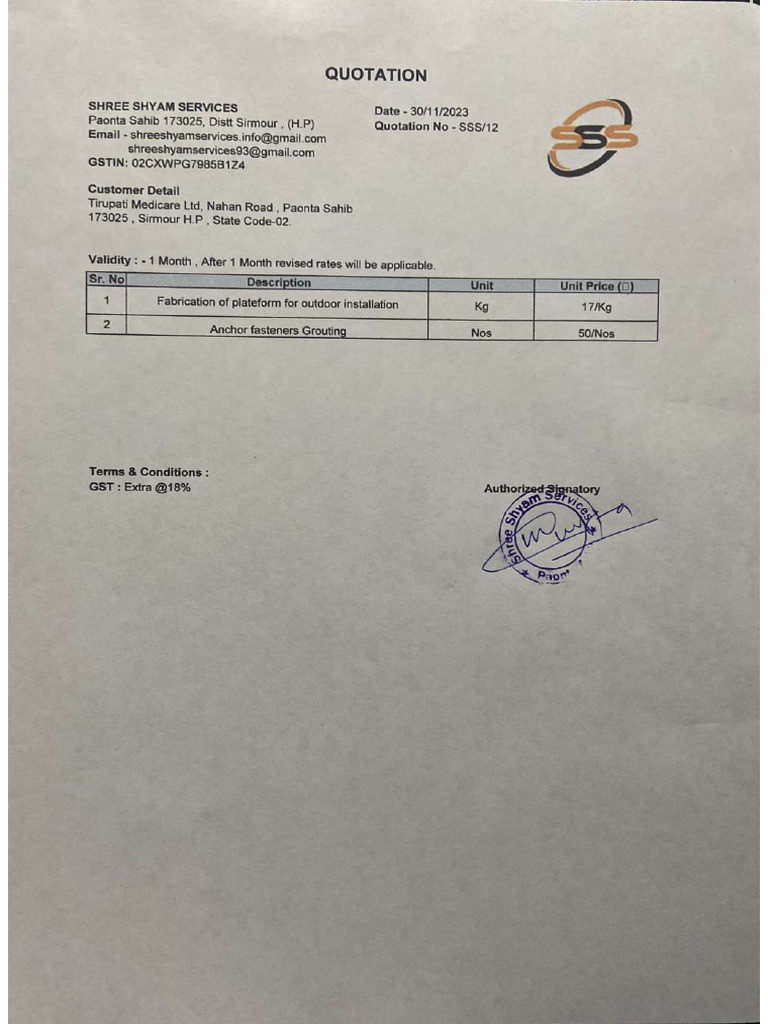 Quotation MS Work | PDF