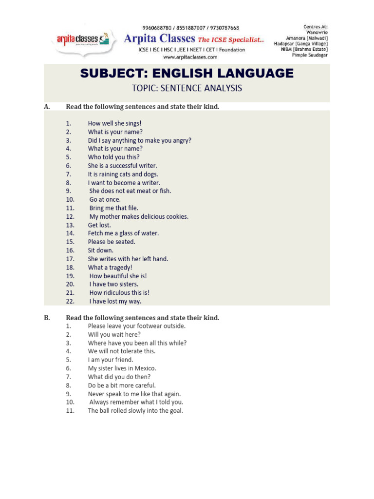 Types of Sentences Ws | PDF