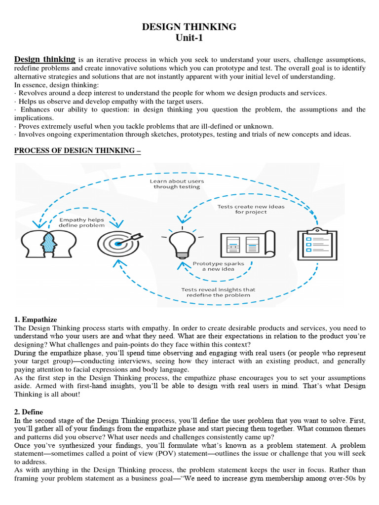 Design Thinking NOTES (Unit-1 To 3) | PDF | Design Thinking | Creativity
