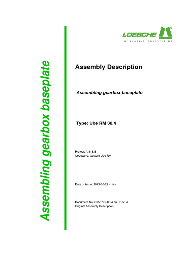 Assembly Description Gearbox Base Plate - Q958777-00-4 - RevA | PDF ...