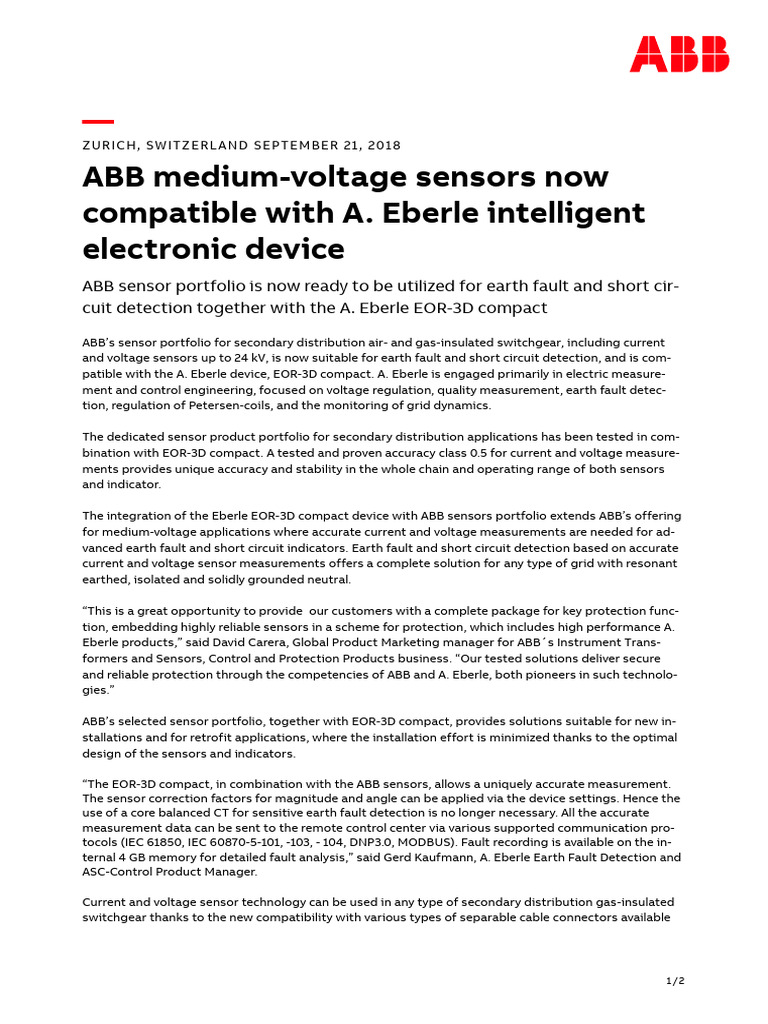 ABB Sensors Now Compatible with EOR-3D | PDF | Electricity | Electric Power