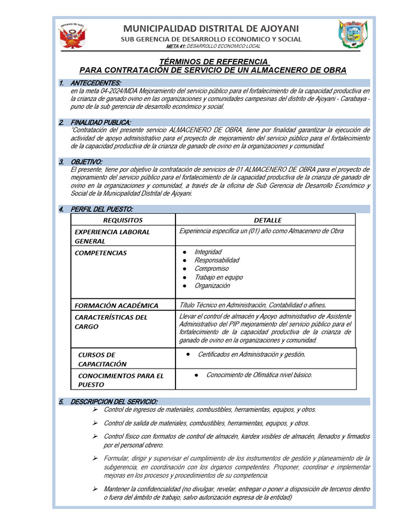TDR para Almacenero | PDF | Logística