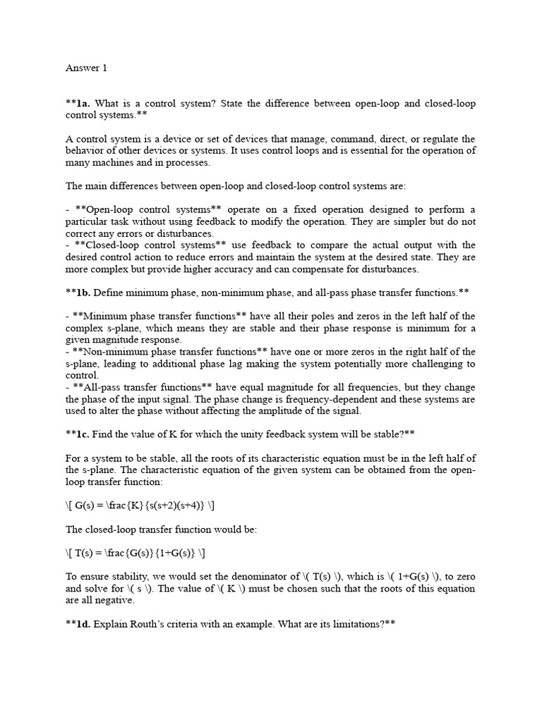 CS Ans | PDF | Damping | Control Theory