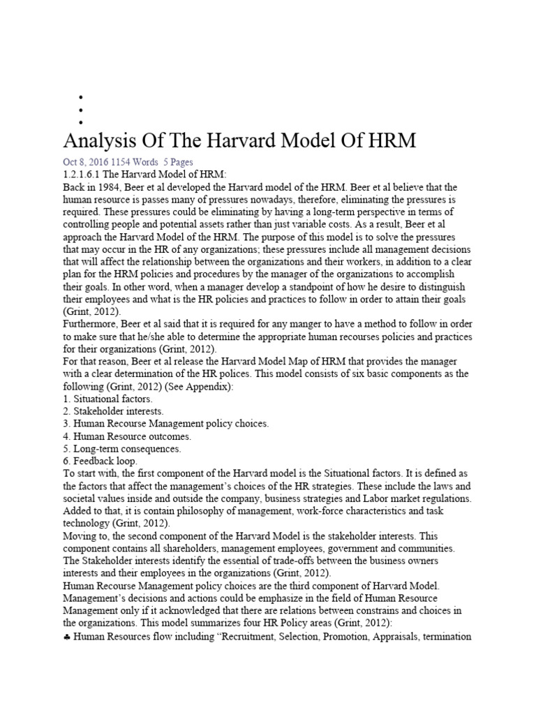 Analysis of the Harvard HRM Model | PDF | Human Resource Management ...