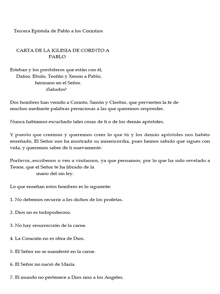 Tercera Epístola A Los Corintios | PDF | Jesús | Cristo (título)