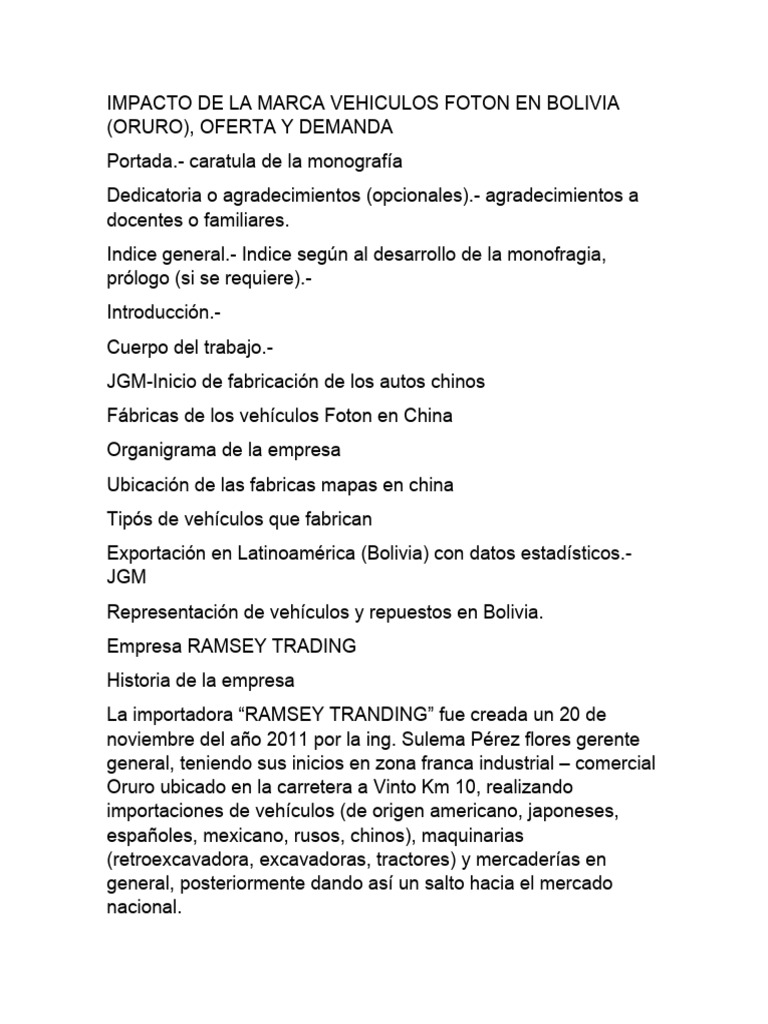 Oferta y Demanda de Respuesto de La Marca Foton | PDF | Oferta y ...