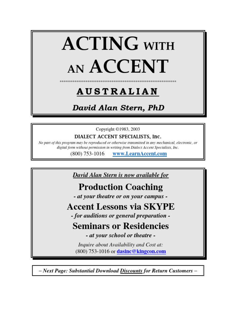 Acting With AUSTRALIAN Accent Manual | PDF | Stress (Linguistics ...