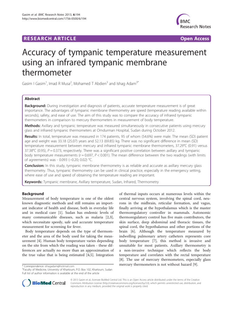 Accuracy of Tympanic Temperature Measure | PDF | Thermometer | Temperature