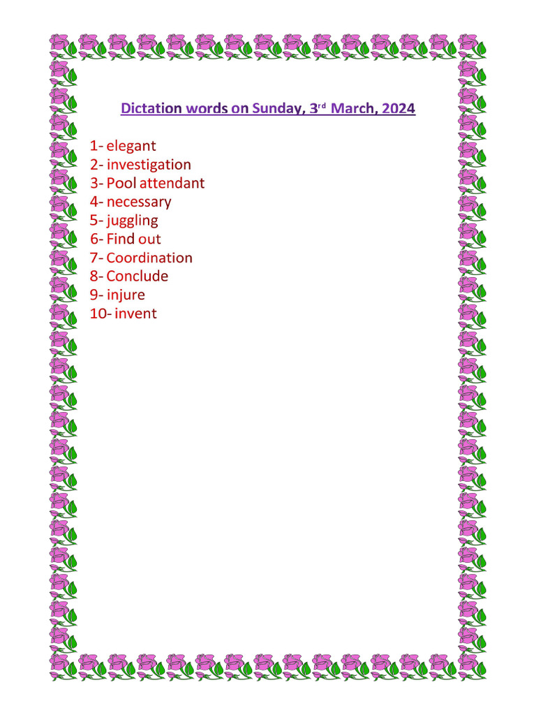 Dictation Words Grade 5 | PDF