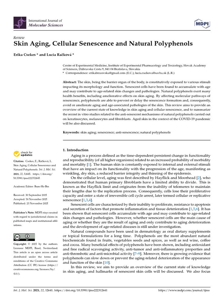 Skin Aging, Cellular Senescence and Natural Polyphenols | PDF | P53 | Epidermis