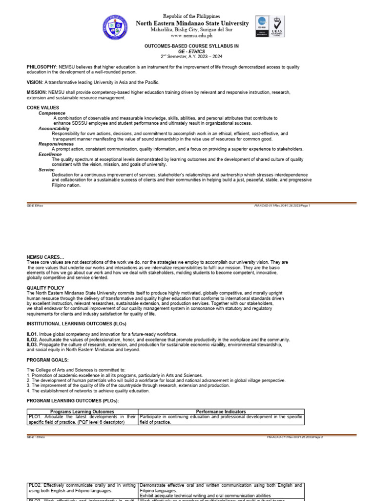 Ethics BSCE 2nd Sem 2023 2024 | PDF | Virtue Ethics | Morality