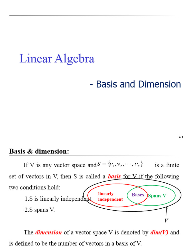 L9 - Linear Algebra - Basis and Dimensions | PDF | Basis (Linear ... L9 - Linear Algebra - Basis and Dimensions | PDF | Basis (Linear ...