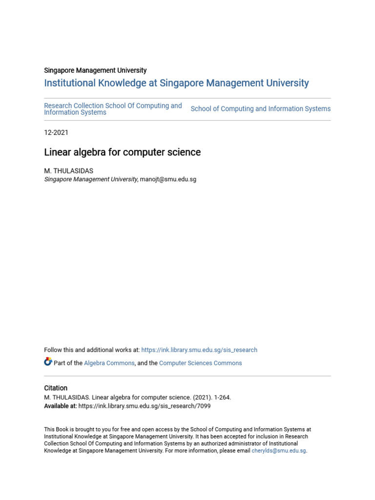 Linear Algebra For Computer Science | PDF | Matrix (Mathematics) | Eigenvalues And Eigenvectors