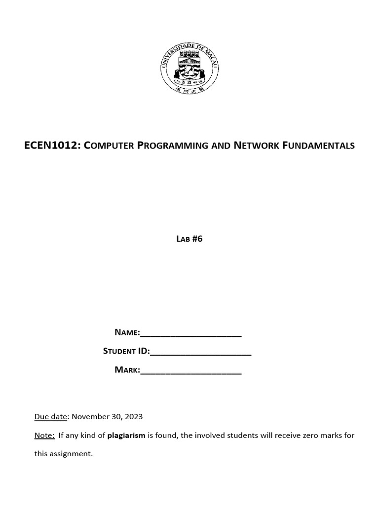 2023 - Lab Sheet #6 - ECEN1012 | PDF | Systems Engineering | Information Technology