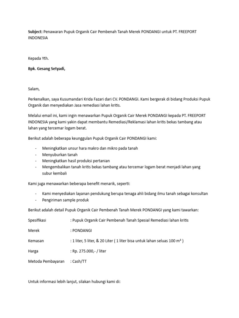 Contoh Email Penawaran Barang Dan Jasa | PDF | Memasak, Makanan ...