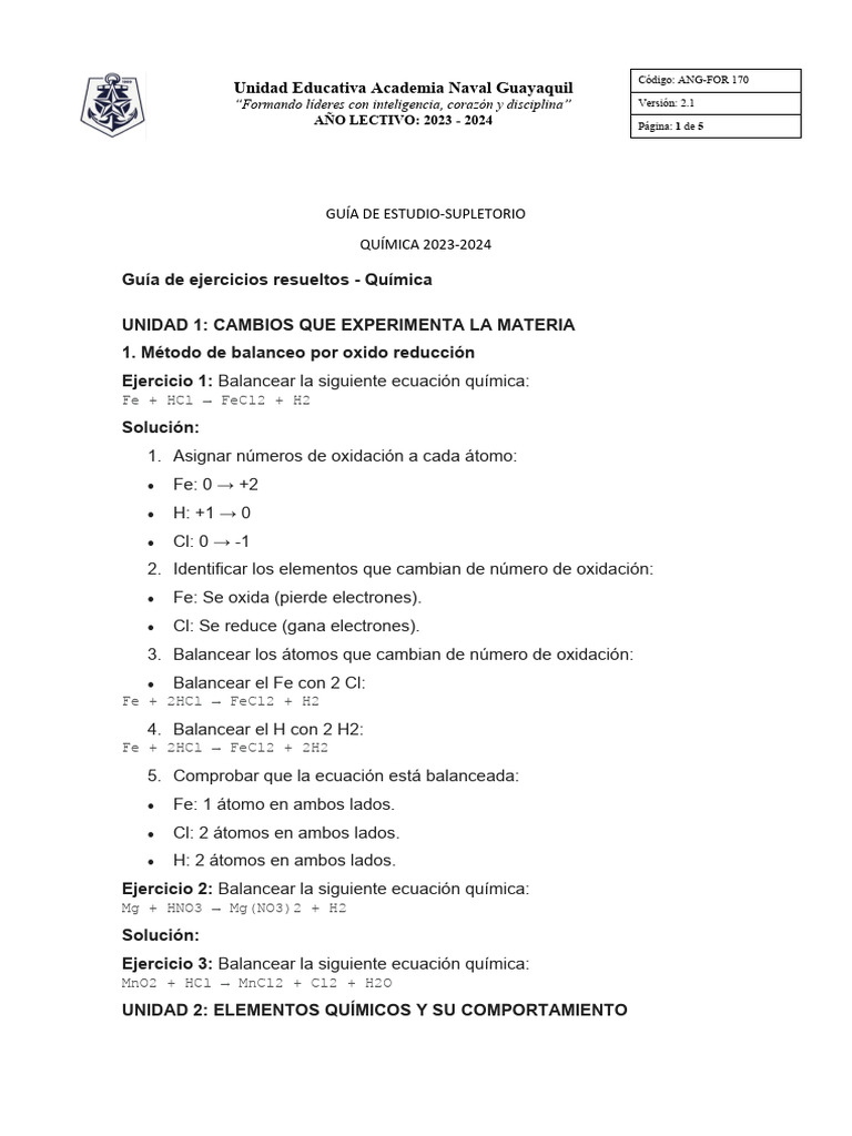 Guía De Estudio Química 2bgu Supletorio Descargar Gratis Pdf Ph