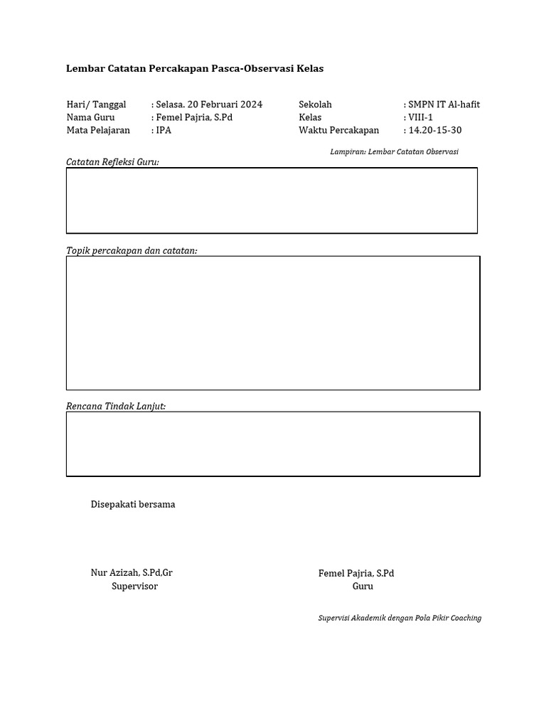 Refleksi & Tindak Lanjut Observasi | PDF