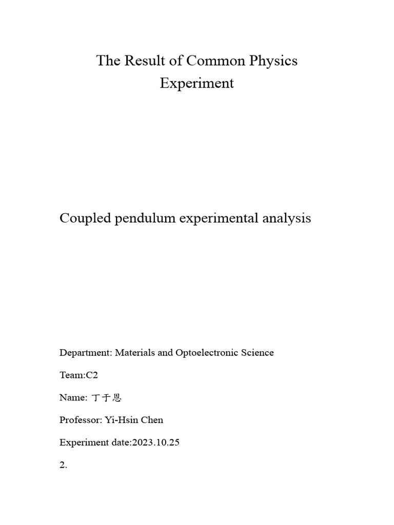 Coupled Pendulum Experimental Analysis | PDF | Resonance | Oscillation