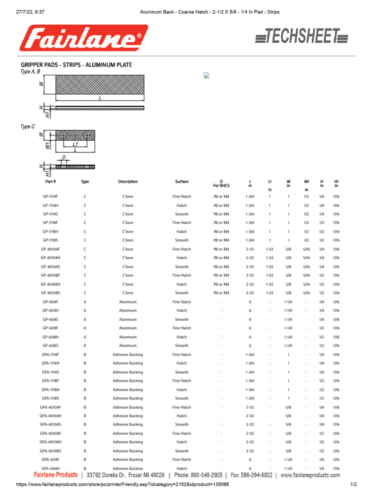 Gripper Aluminum Back - Coarse Hatch - 2-1 - 2 X 5 - 8 - 1 - 4 in Pad ...