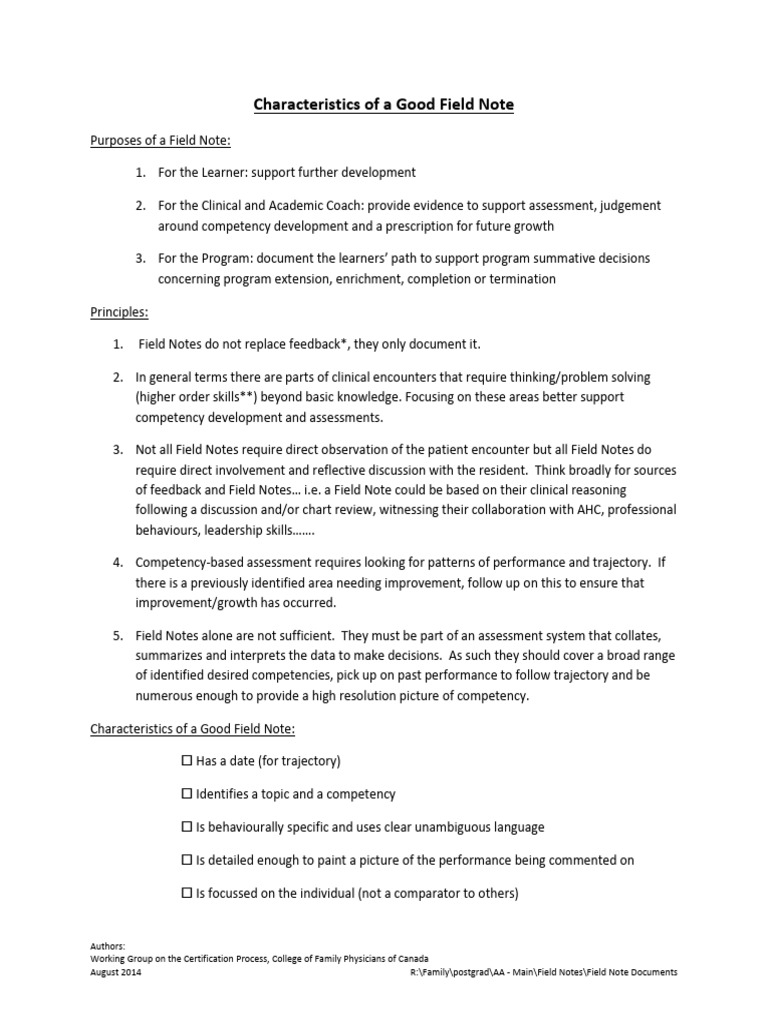 Characteristics of A Good Field Note 2015 | PDF | Medical Diagnosis ...