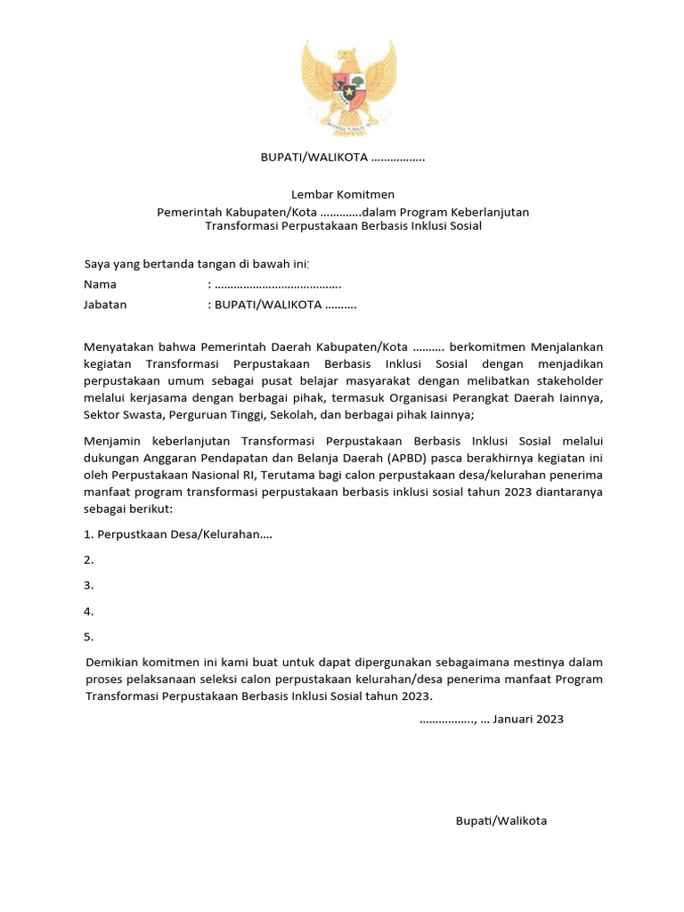 Contoh Lembar Komitmen Kepala Daerah | PDF