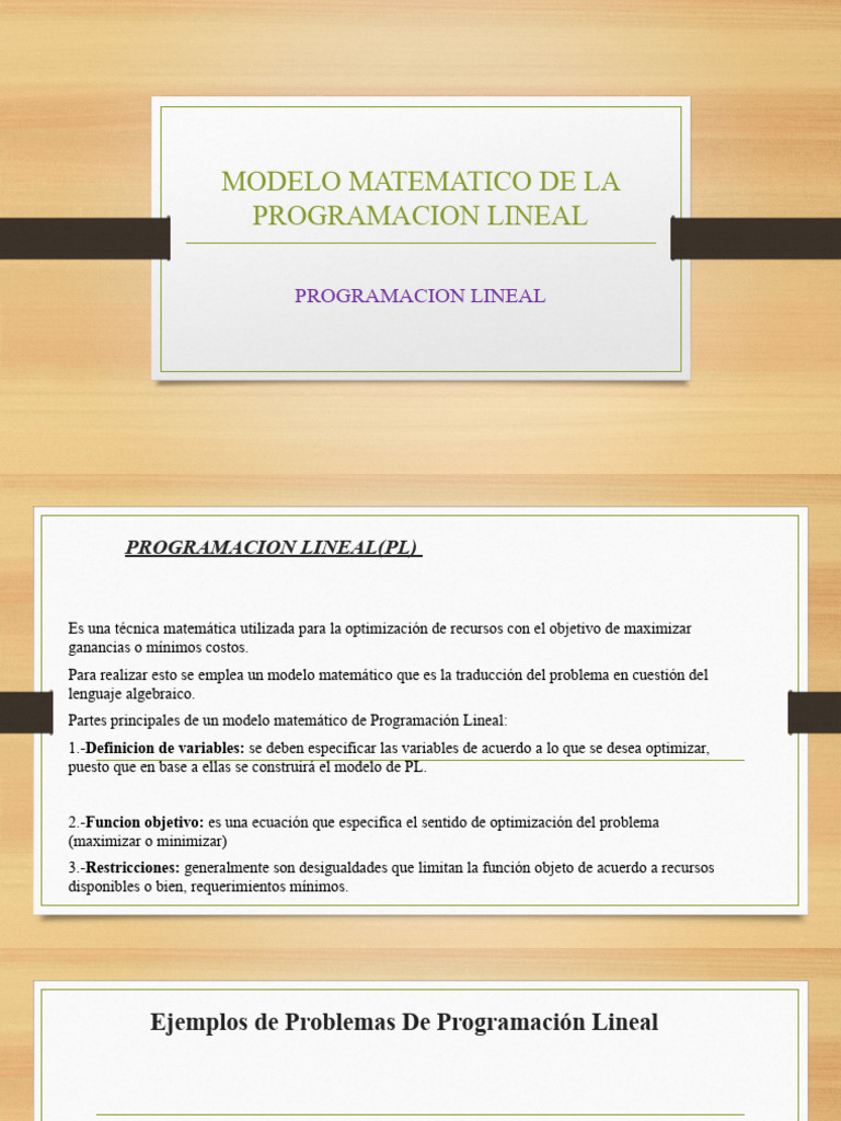 Modelo Matematico de La Programacion Lineal | PDF | Programación lineal | Optimización Matemática