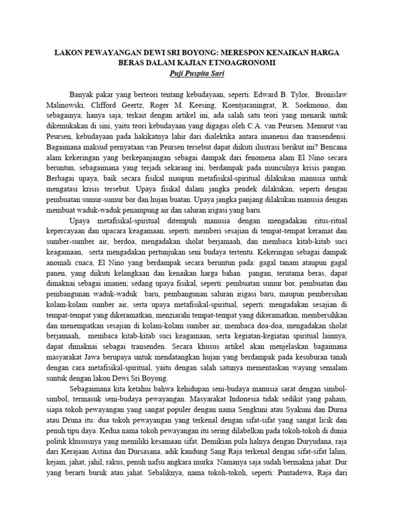 Lakon Pewayangan Dewi Sri Boyong | PDF | Sejarah | Agama & Spiritualitas