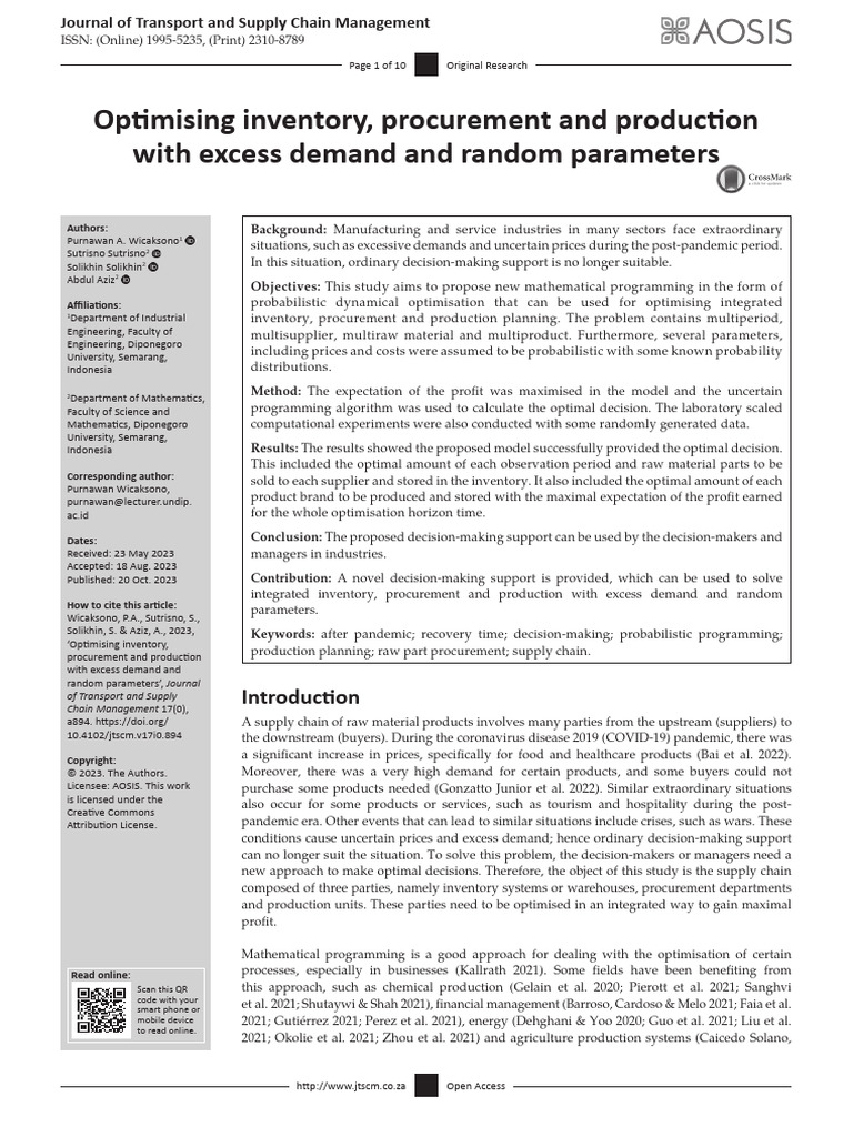 3 - Solikhin - Optimising Inventory Procurement and Production 2023 - Journal of Transport and ...