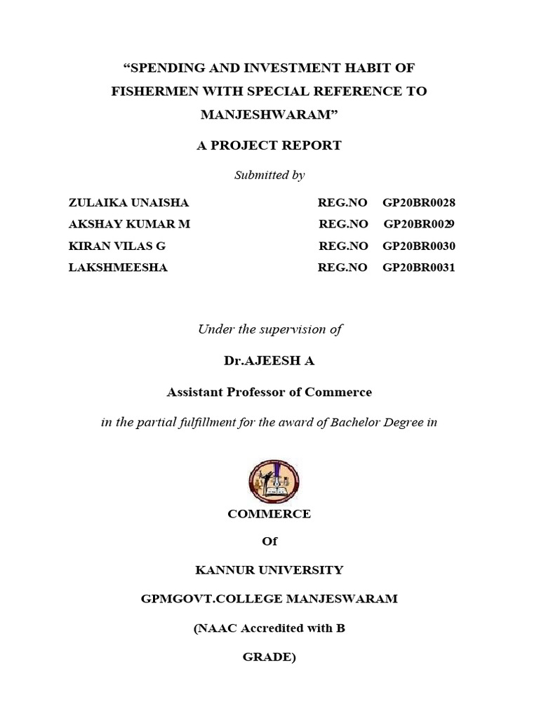 Spending and Investment Habit of Fishermen With Special Reference To ...