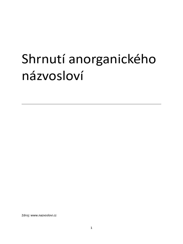 Anorganické Názvosloví - Shrnutí | PDF