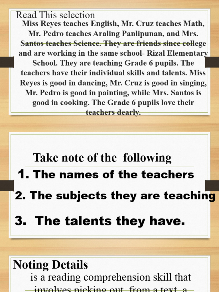 Noting Details | Download Free PDF | Reading Comprehension