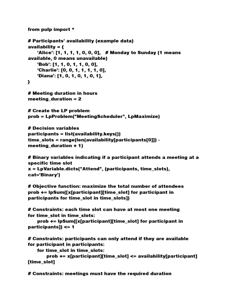 Meeting Scheduler with Linear Programming | PDF