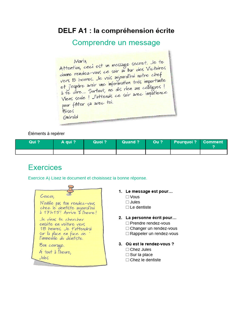 Production écrite DELF A1 : Guide et exercices | PDF