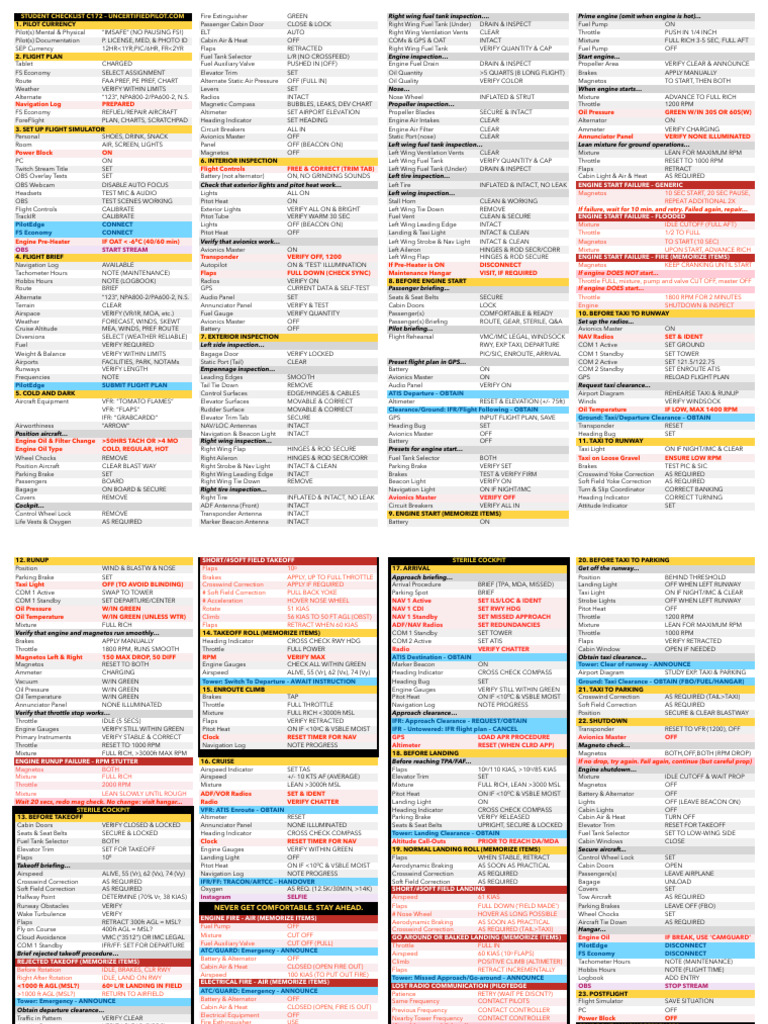 172SP Student Checklist | PDF | Air Traffic Control | Instrument Flight ...